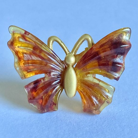 Vintage | Jewelry | Vintage Honey Amber Butterfly Lapel Tac Pin Gold ...